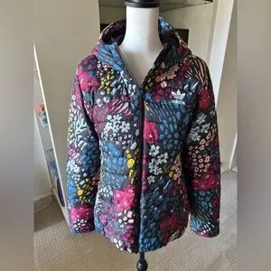 adidas | Jackets & Coats | Adidas Originals Floral Hooded Puffer Jacket ...